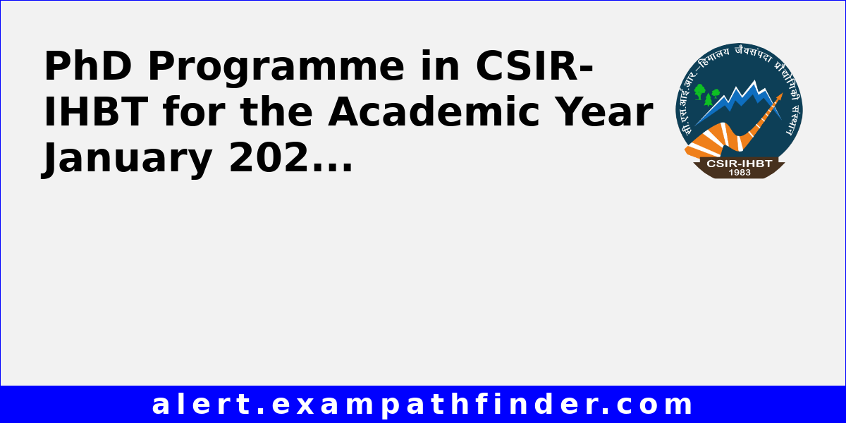PhD Programme in CSIR-IHBT for the Academic Year January 2024