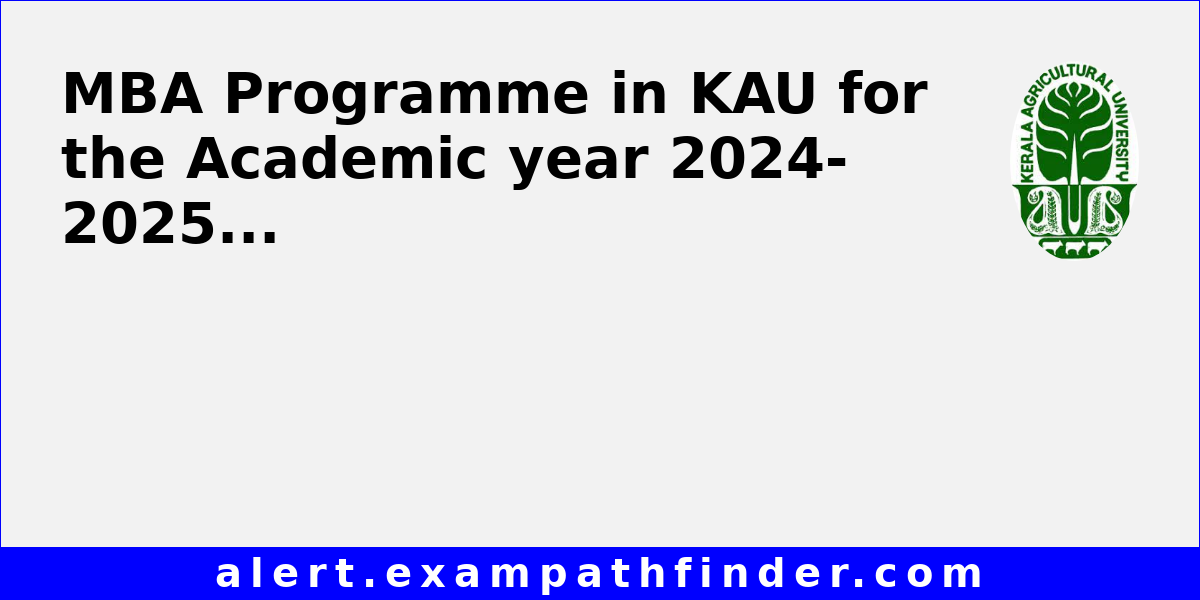 MBA Programme in KAU for the Academic year 2024-2025