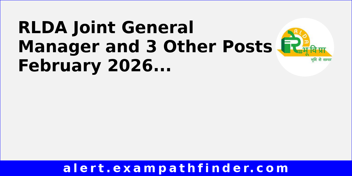 RLDA Joint General Manager and 3 Other Posts February 2026