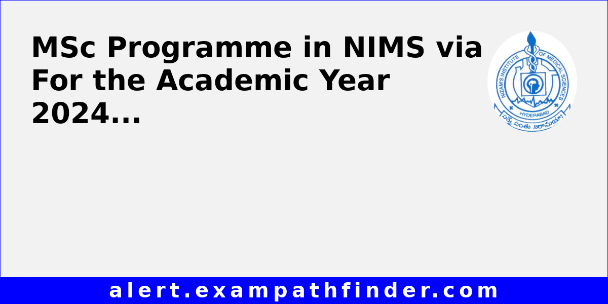 MSc Programme in NIMS via For the Academic Year 2024