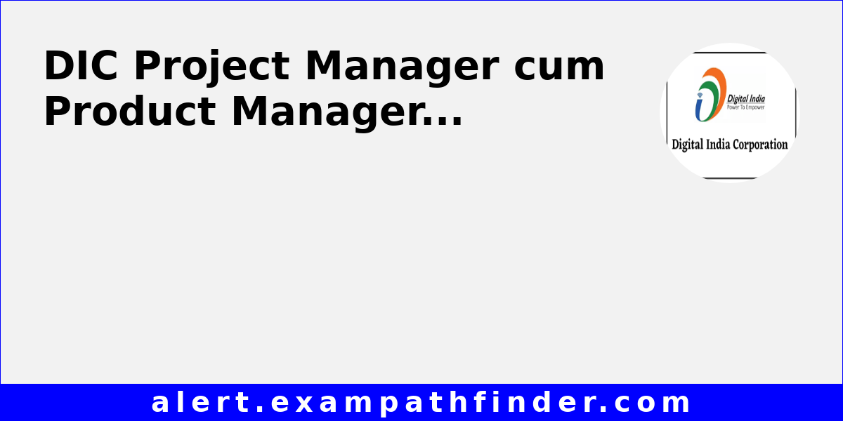 DIC Project Manager cum Product Manager