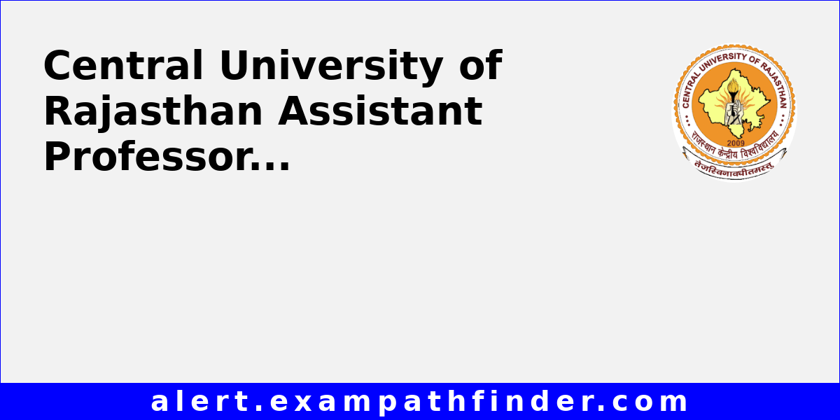 Central University of Rajasthan Assistant Professor