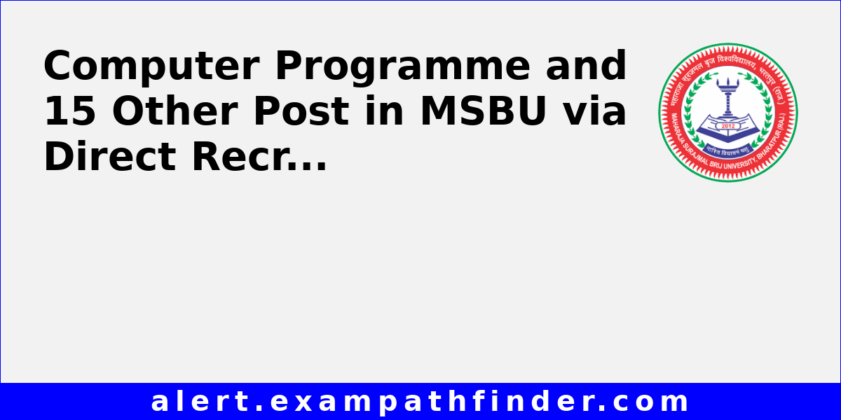 Computer Programme and 15 Other Post in MSBU via Direct Recruitment
